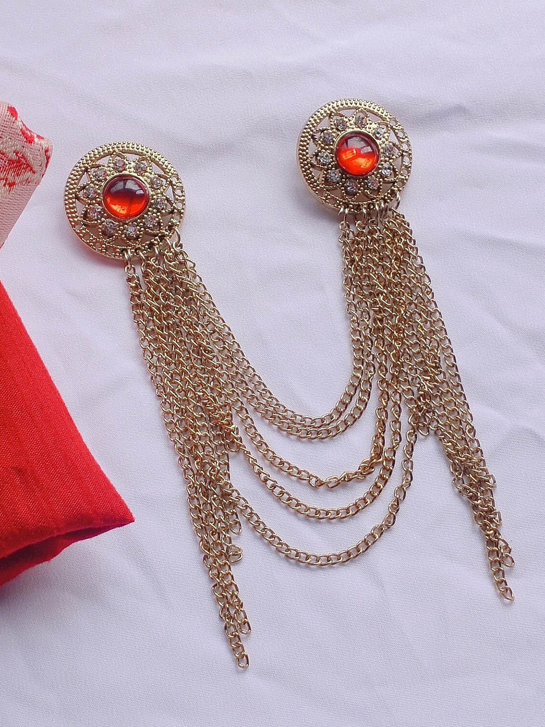 Buy Mahi Men Dual Circular 5 Layer Chain Studded With Stones Brooch ...
