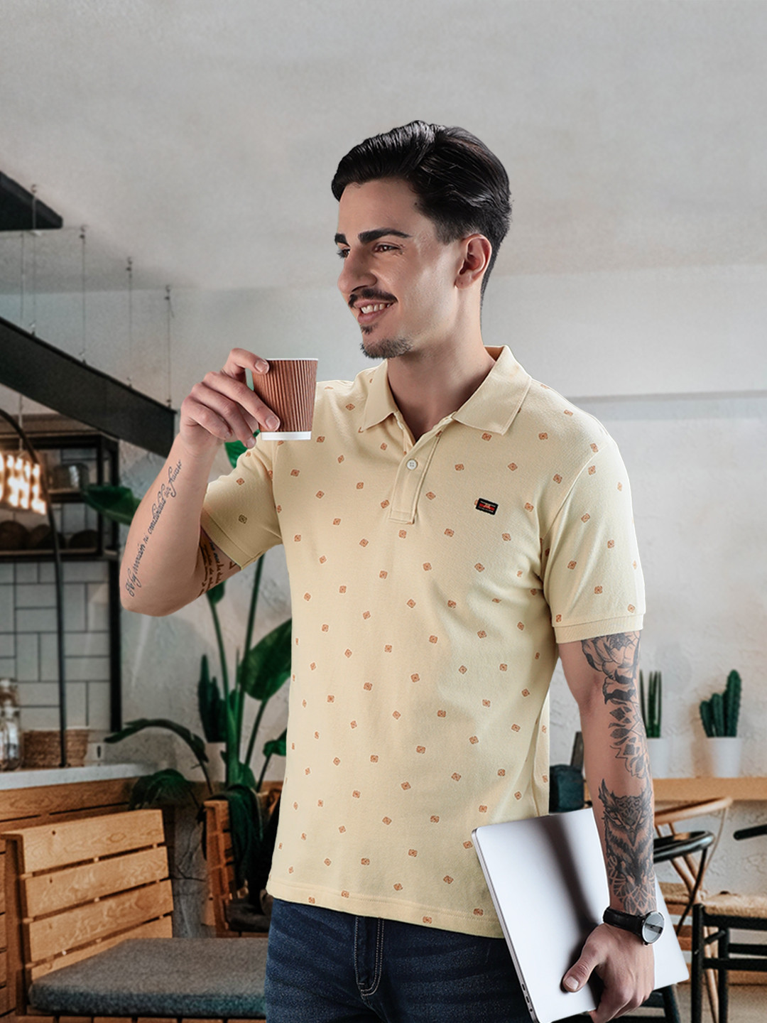 Buy Flying Machine All Over Motif Print Cotton Polo Shirt - Tshirts for ...