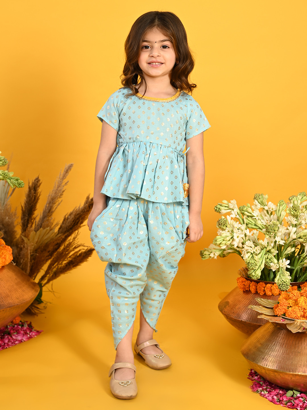 Buy SAKA DESIGNS Girls Ethnic Motif Printed Angrakha Kurti With Dhoti ...