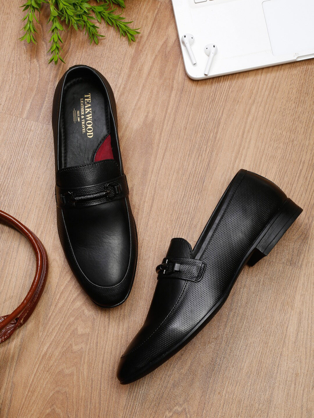 Buy Teakwood Leathers Men Textured Leather Formal Loafers - Formal ...
