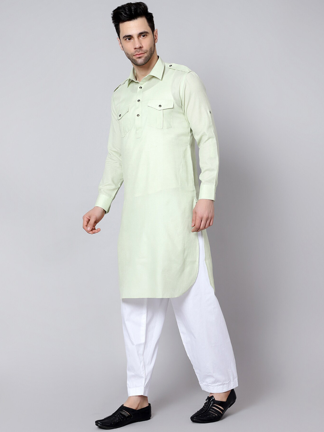 Buy HERE&NOW Shirt Collar Pathani Kurta With Salwar - Kurta Sets for ...
