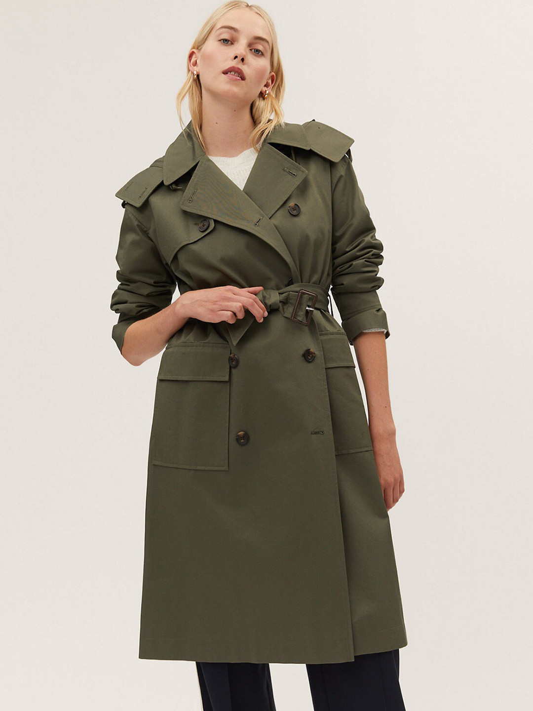 Buy Marks & Spencer Pure Cotton Hooded Double Breasted Trench Coat ...