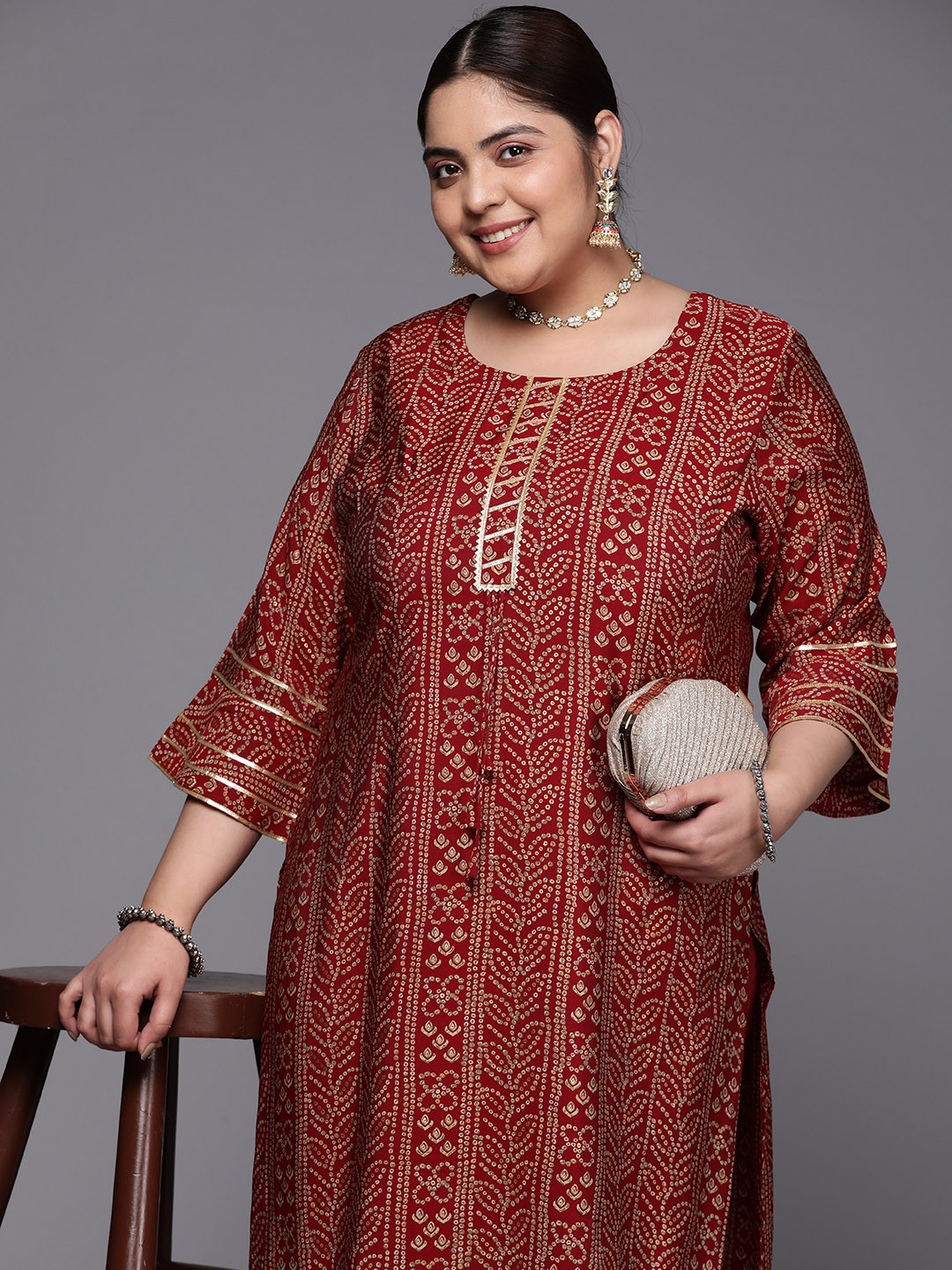 Buy EXTRA LOVE BY LIBAS Plus Size Bandhani Printed Bell Sleeves Gotta ...