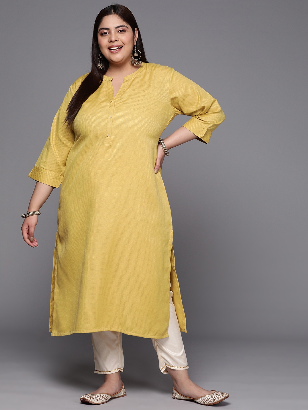 Buy Extra Love By Libas Plus Size Mandarin Collar Kurta Kurtas For