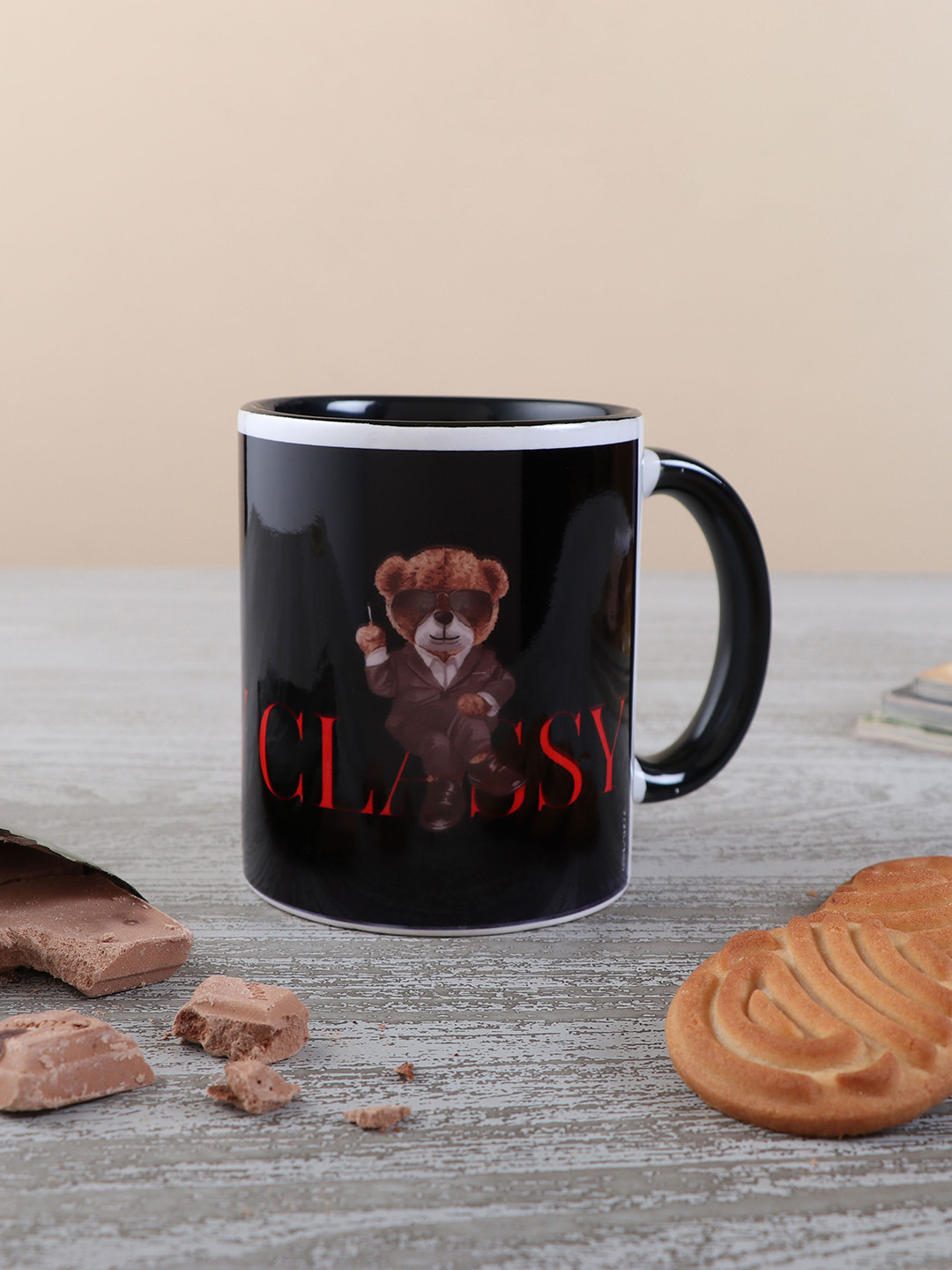 Buy Archies Black & Brown 2 Pcs Printed Ceramic Glossy Mugs - Cups And ...