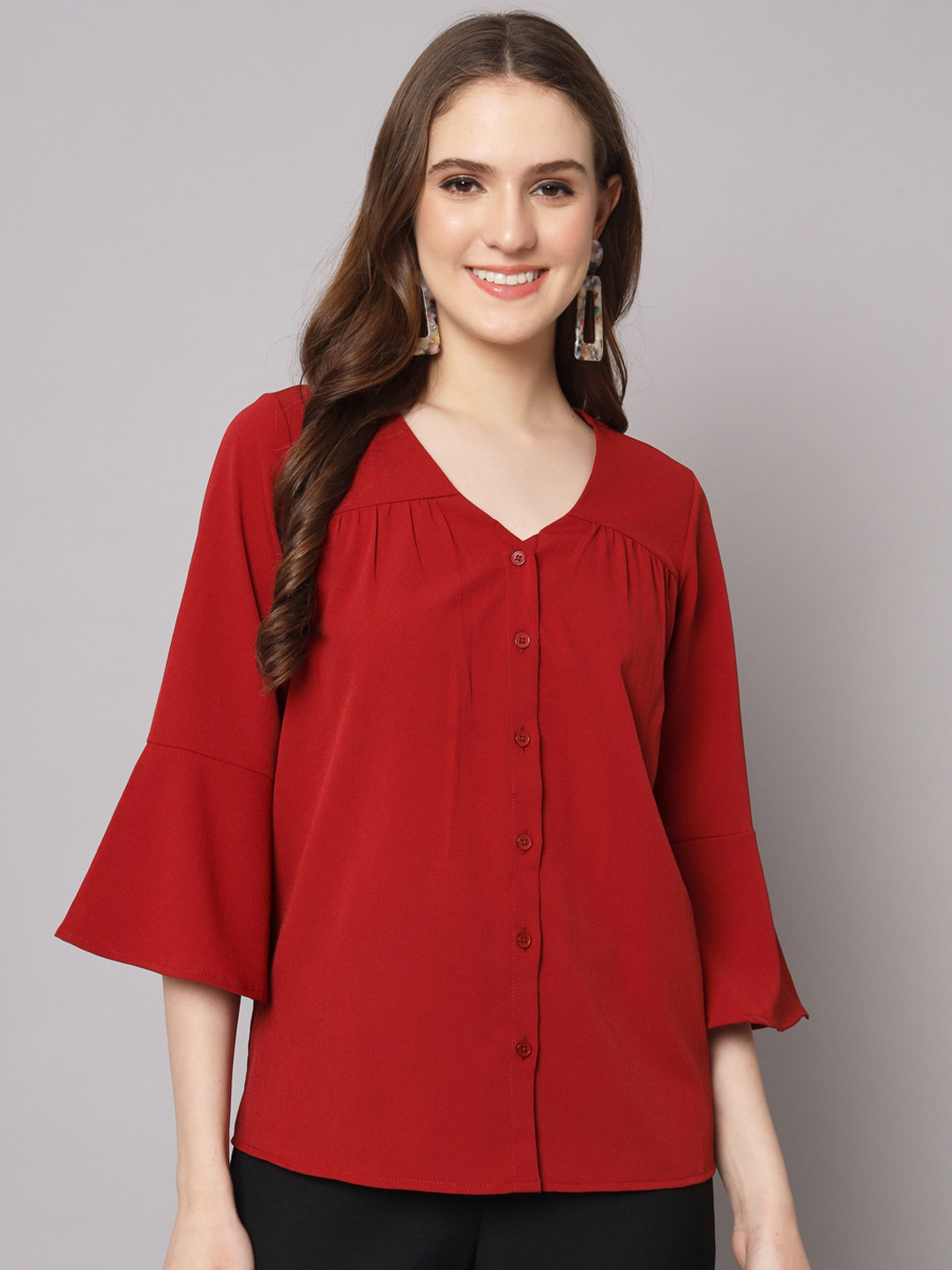 Buy The Vanca V Neck Bell Sleeves A Line Top - Tops for Women 21849128 ...