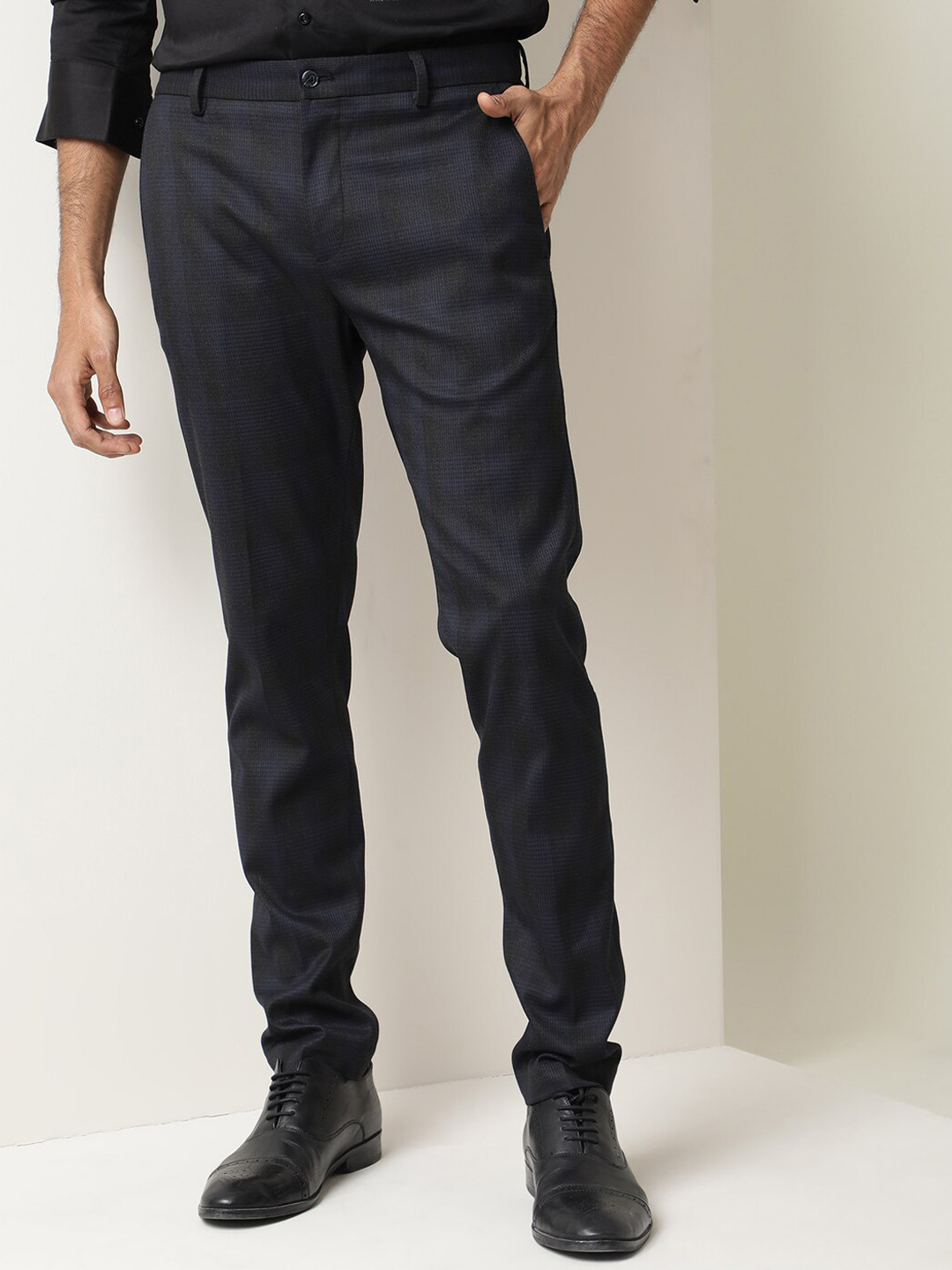 Buy RARE RABBIT Men Checked Cotton Slim Fit Trousers - Trousers for Men ...