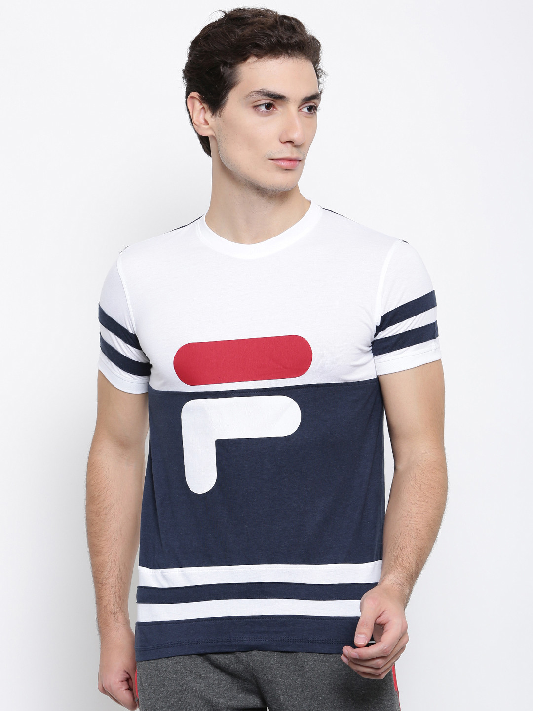Buy FILA Men White Printed Round Neck Pure Cotton T Shirt - Tshirts for ...