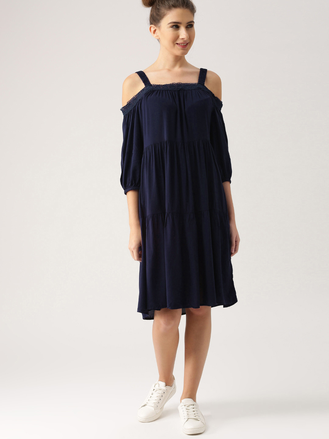 Buy DressBerry Women Navy Blue Solid A Line Dress - Dresses for Women ...