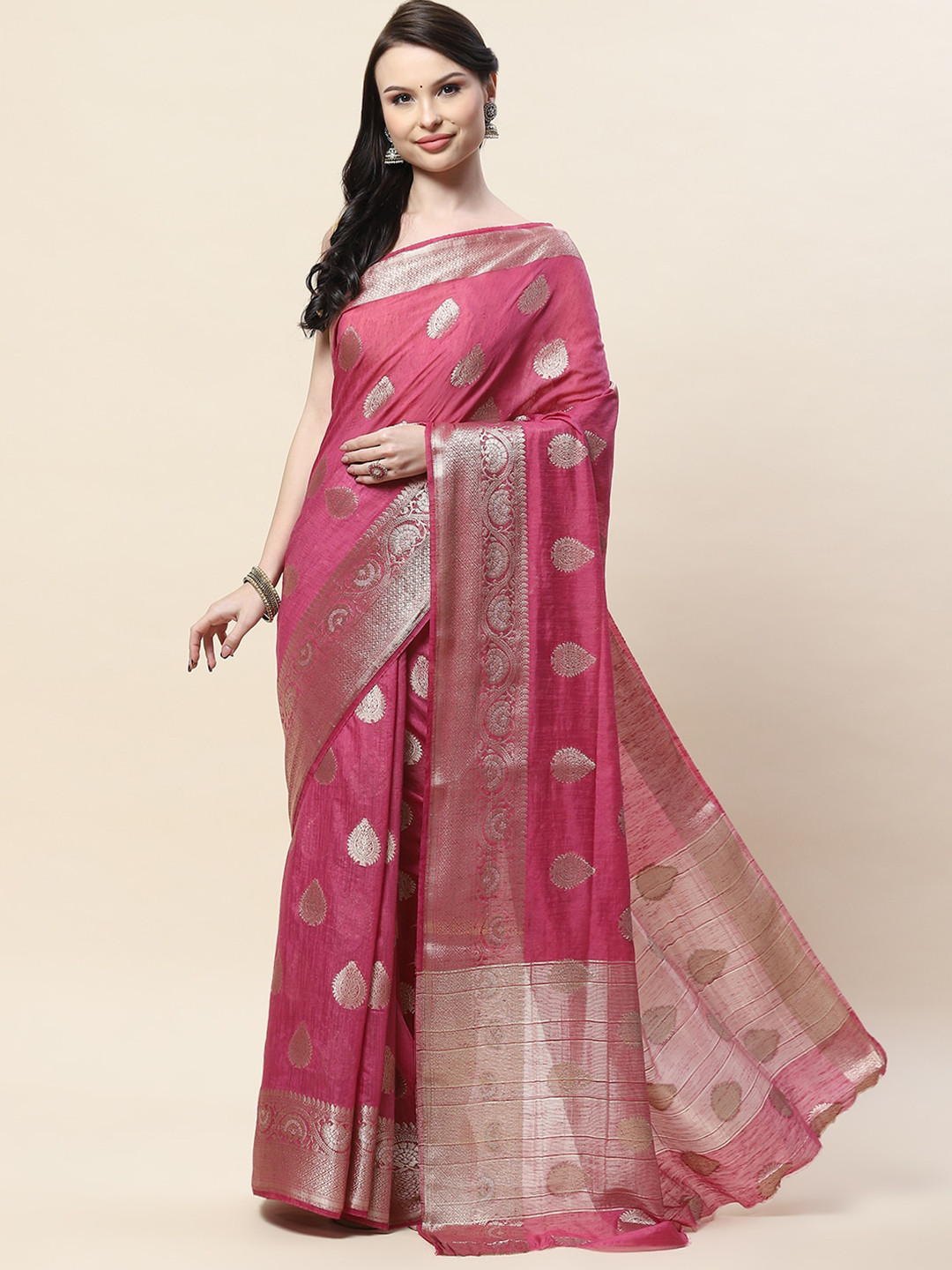 Buy Meena Bazaar Ethnic Motifs Woven Design Zari Saree - Sarees for ...