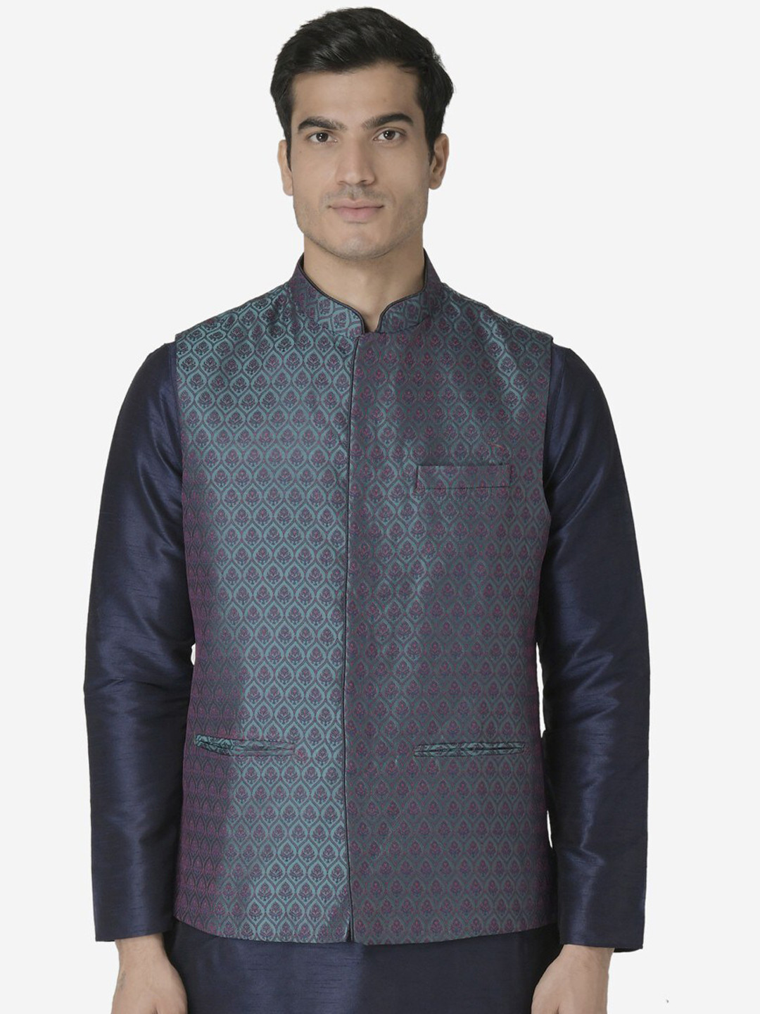 Buy TABARD Ethnic Motifs Printed Mandarin Collar Ethnic Nehru Jacket ...