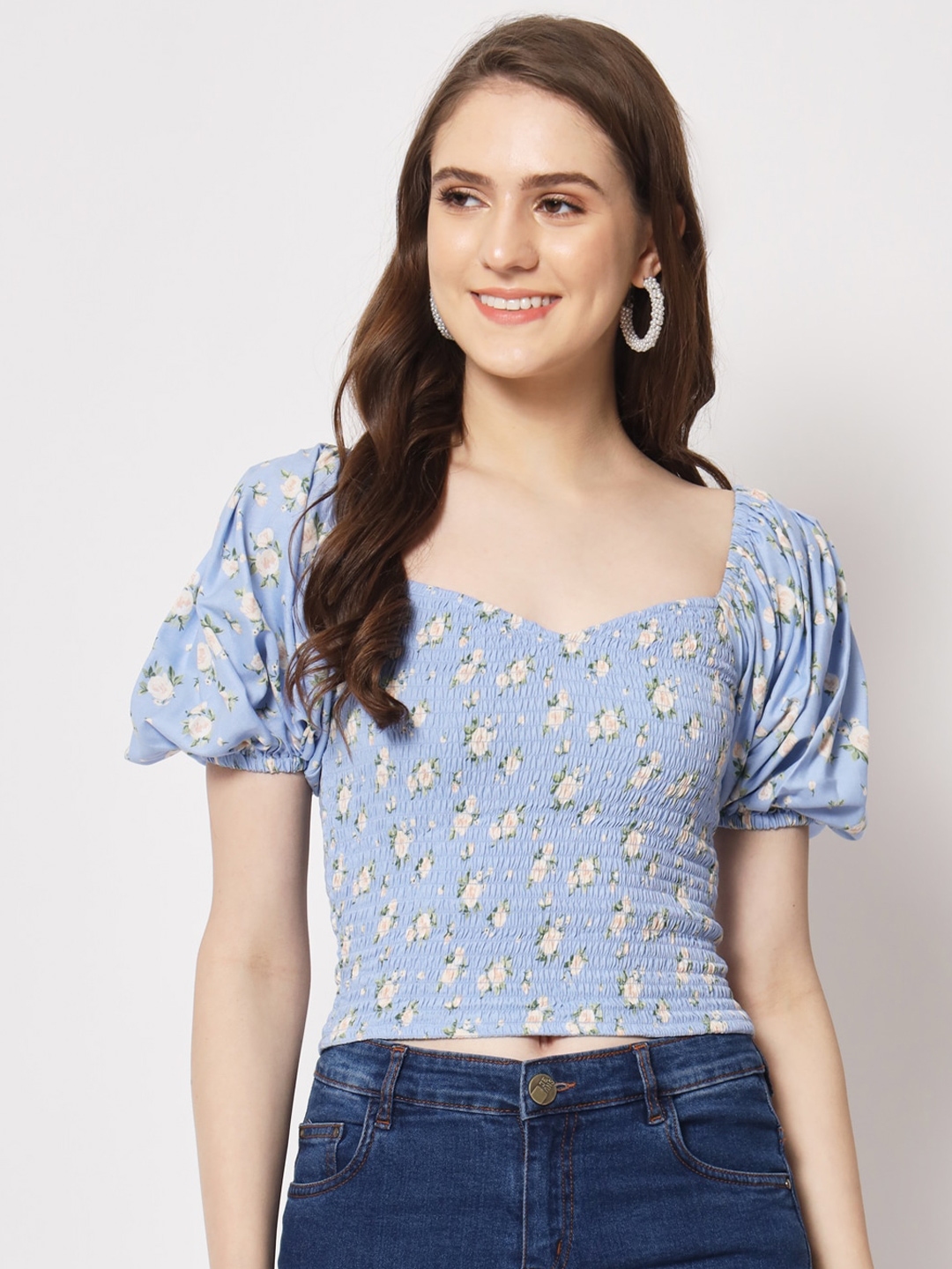Buy Trend Arrest Floral Printed Sweetheart Neck Crop Top Tops For