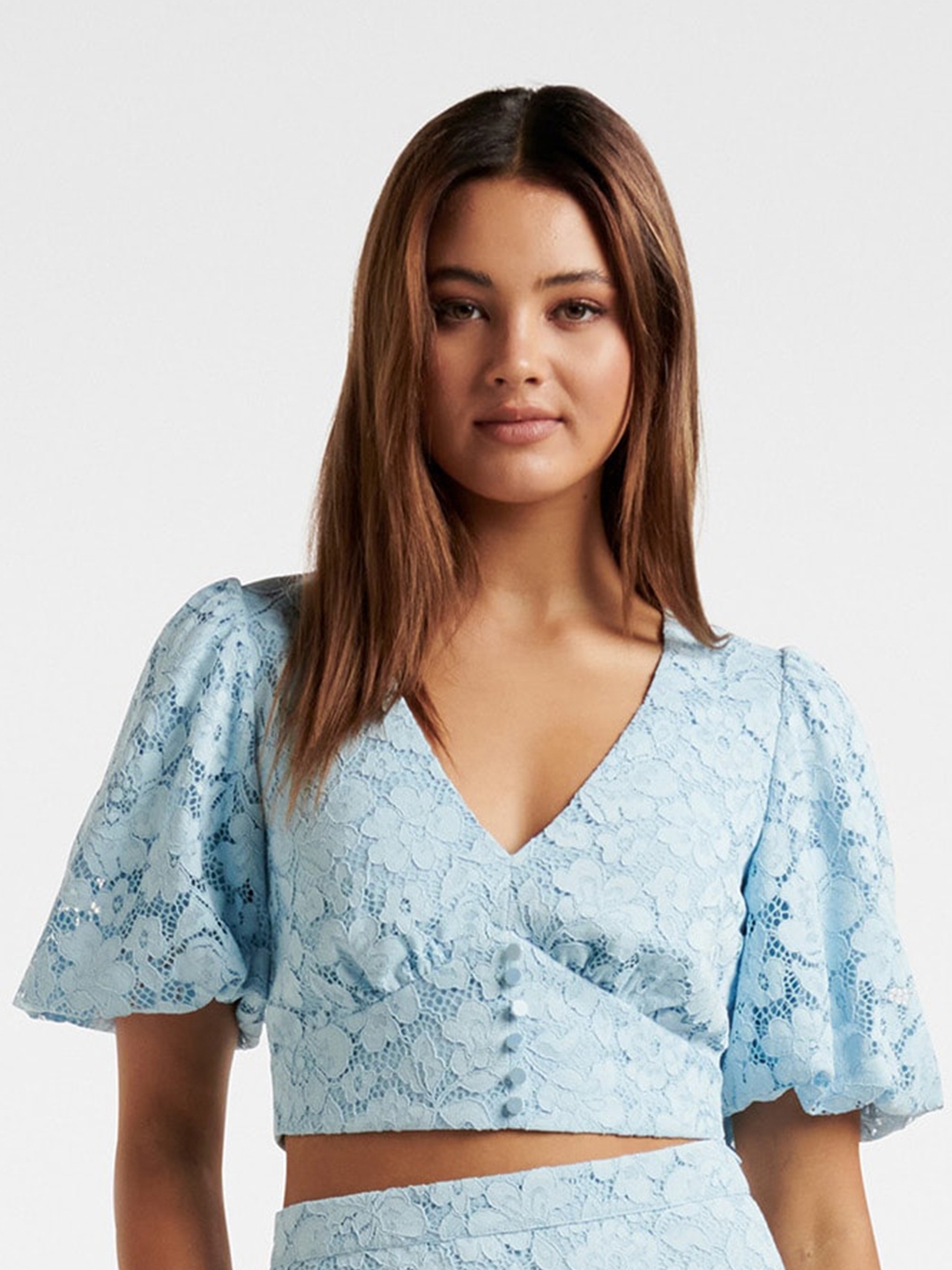 Buy Forever New Self Design Puff Sleeves Crop Top Tops For Women