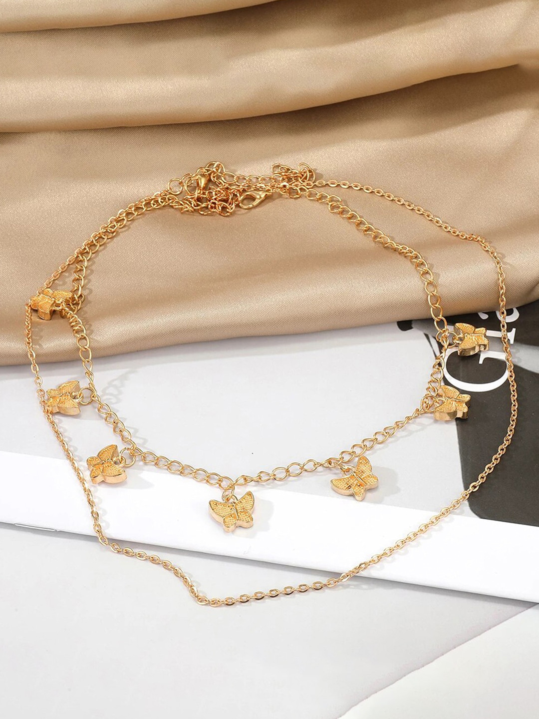 Buy Jewels Galaxy Gold Toned Brass Gold Plated Layered Necklace ...