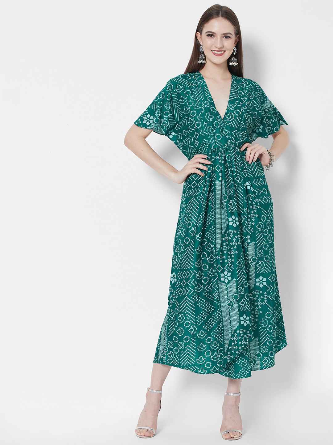 Buy Vedic Ethnic Motifs Printed Midi Silk Kaftan Dress - Ethnic Dresses ...