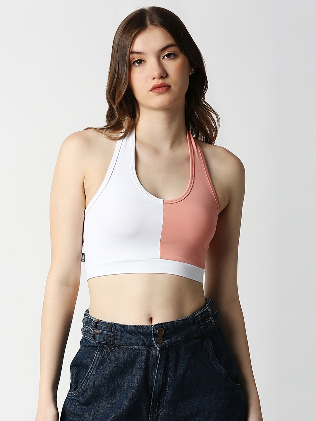 Buy Disrupt Colourblocked Halter Neck Bralette Crop Top Tops For