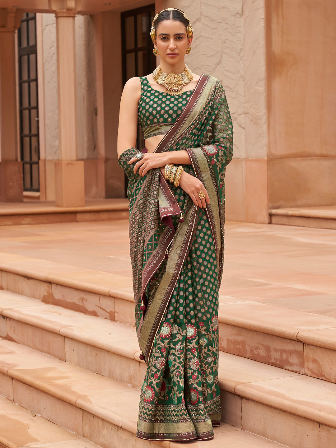 Buy Anouk Floral Brasso Embellished Banarasi Saree - Sarees for Women ...