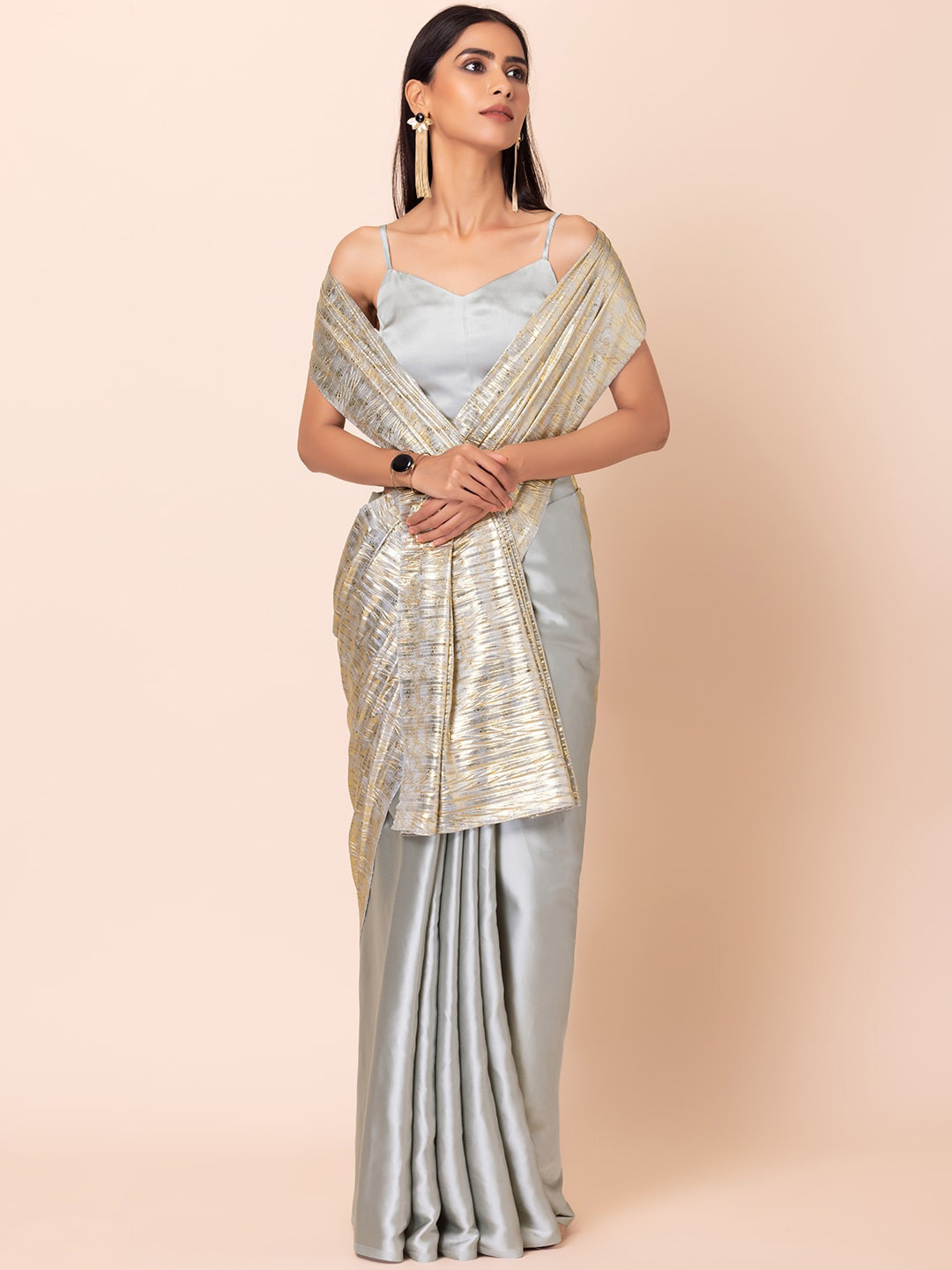 Buy INDYA Woven Design Lycra Pallu Satin Saree - Sarees for Women ...