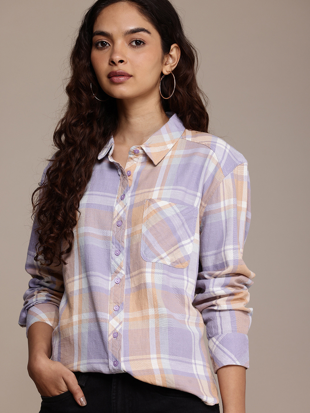 Buy The Roadster Lifestyle Co. Tartan Checks Pure Cotton Relaxed Fit ...