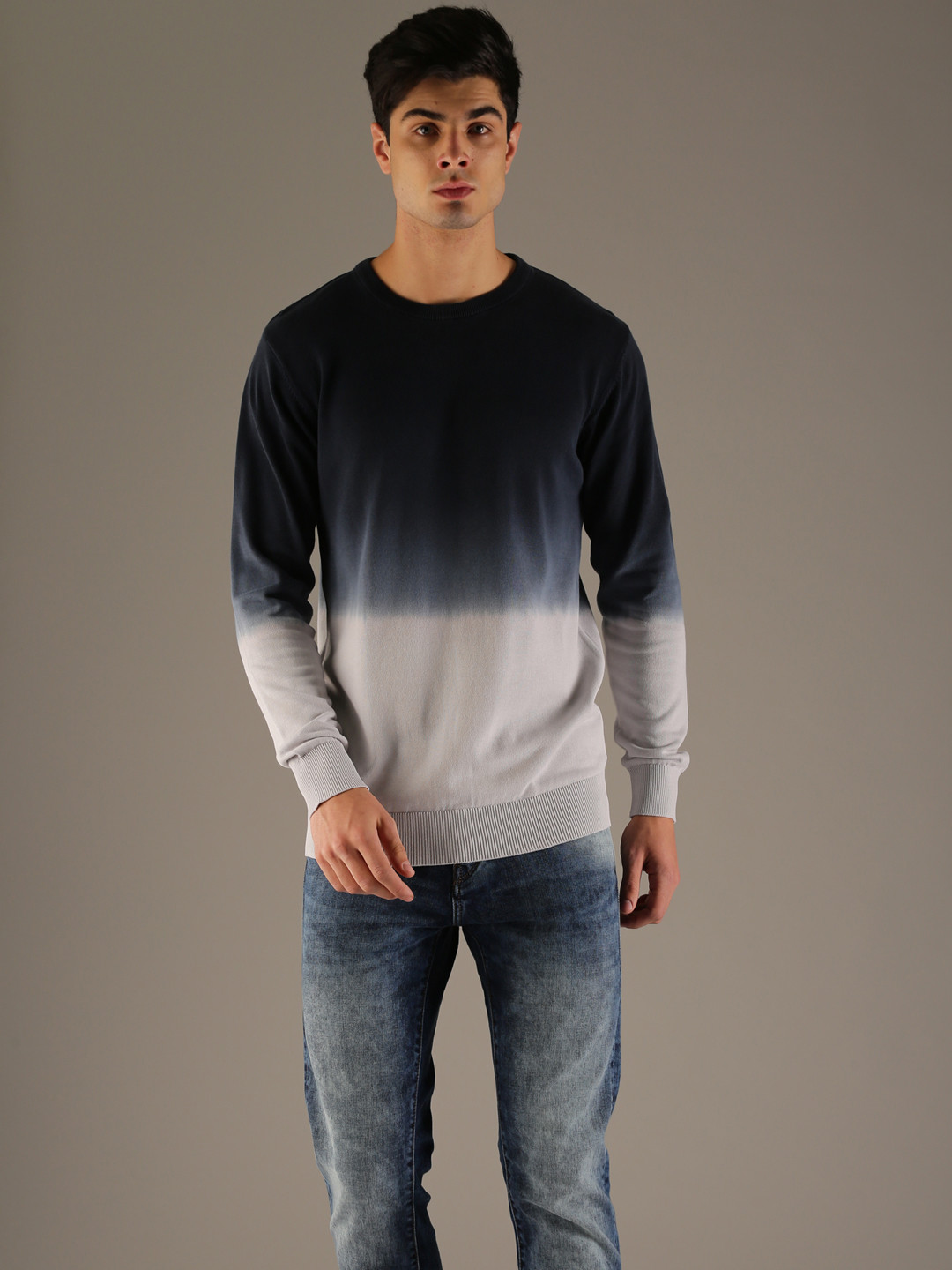 Buy Flying Machine Men Teal & Grey Ombre Dyed Pullover - Sweaters for ...