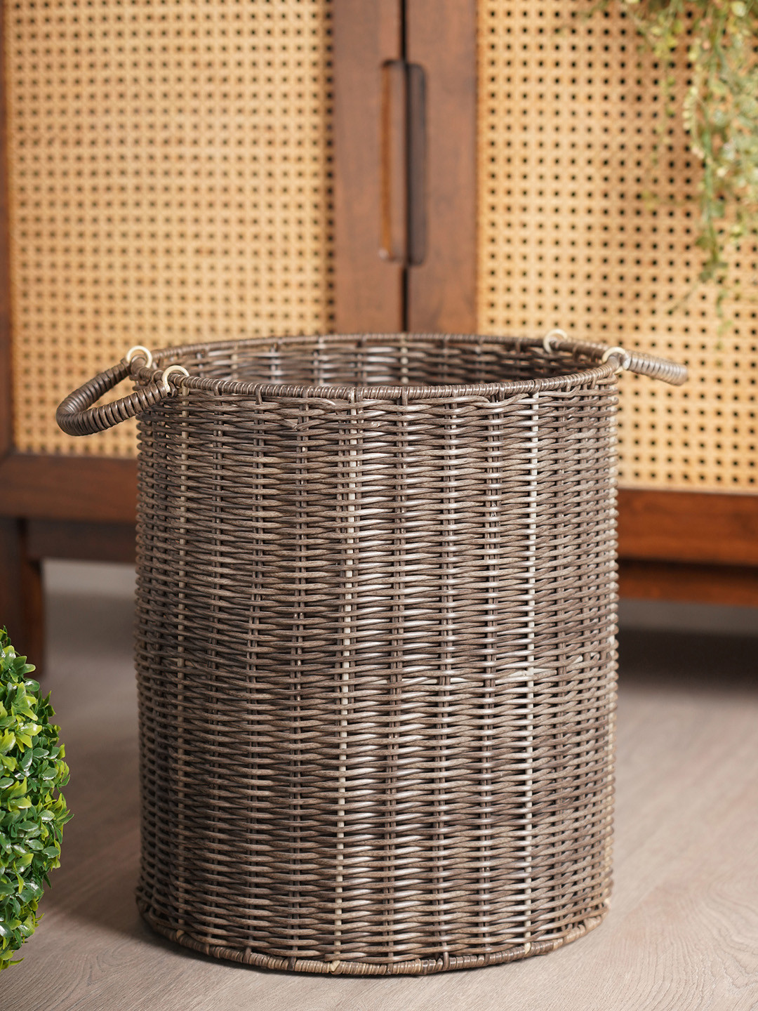 Buy Pure Home And Living Brown Textured Resin Wicker Bin - Bins for ...