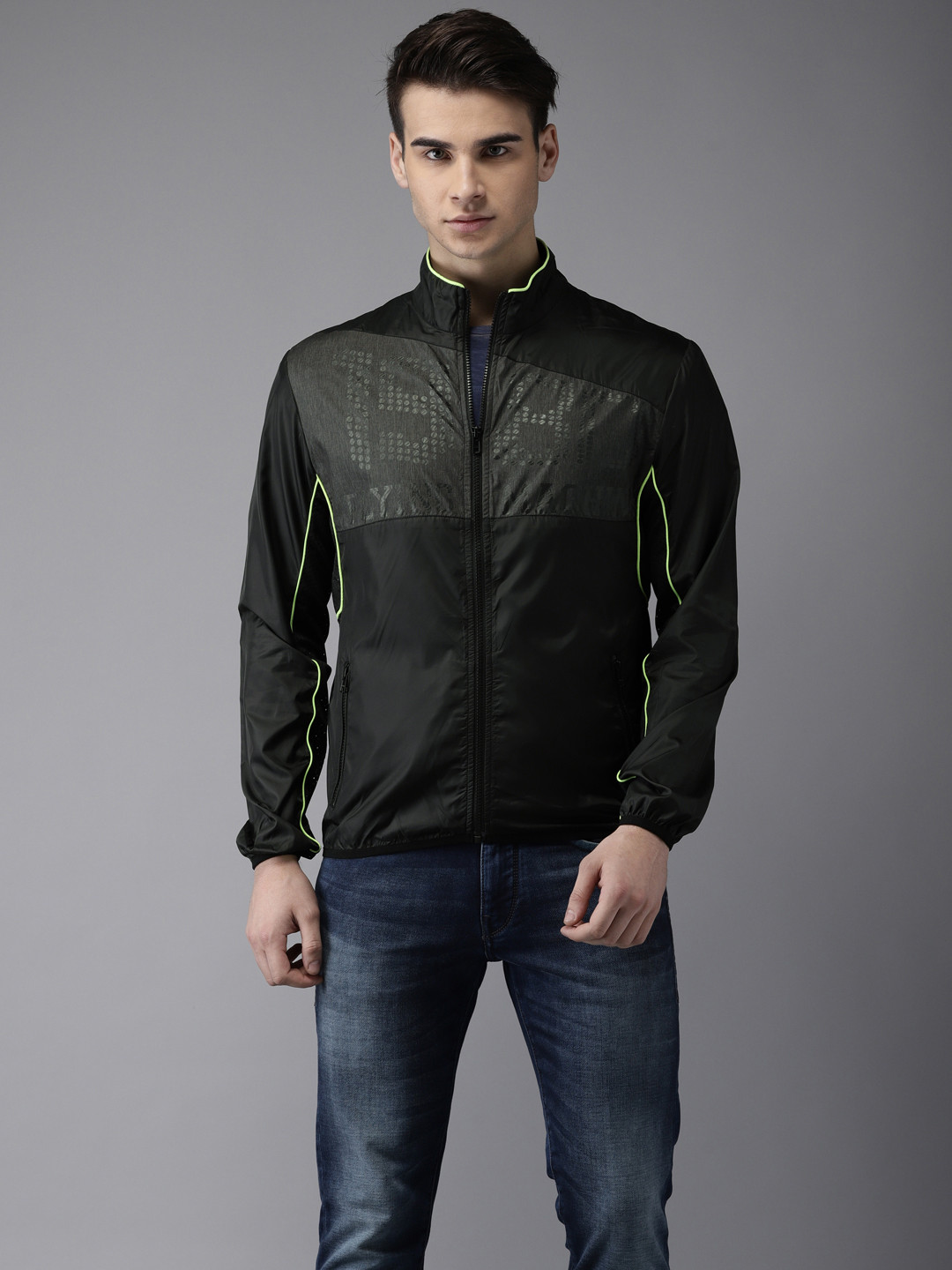 Buy Flying Machine Men Black Solid Lightweight Sporty Jacket - Jackets ...