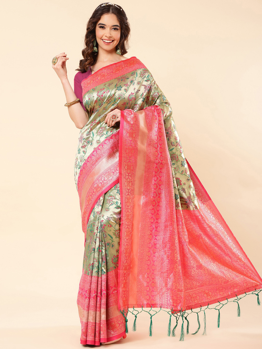 Buy Jinax Floral Woven Design Zari Pure Silk Banarasi Saree - Sarees for Women 21884558 | Myntra