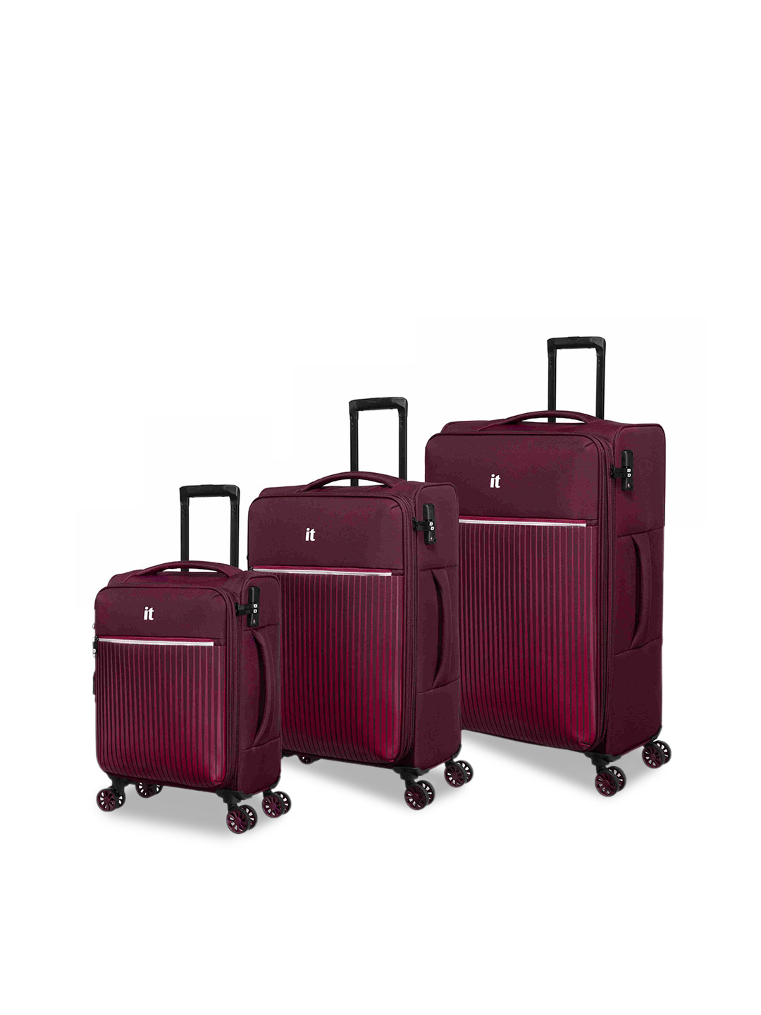 Buy IT Luggage Set Of 3 Striped Soft Sided Cabin, Medium & Large ...