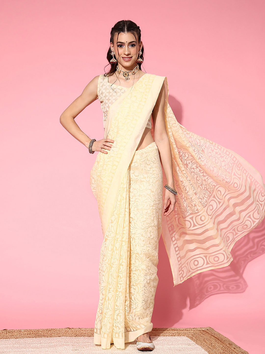 Buy Mitera Ethnic Motif Woven Design Brasso Saree - Sarees for Women ...