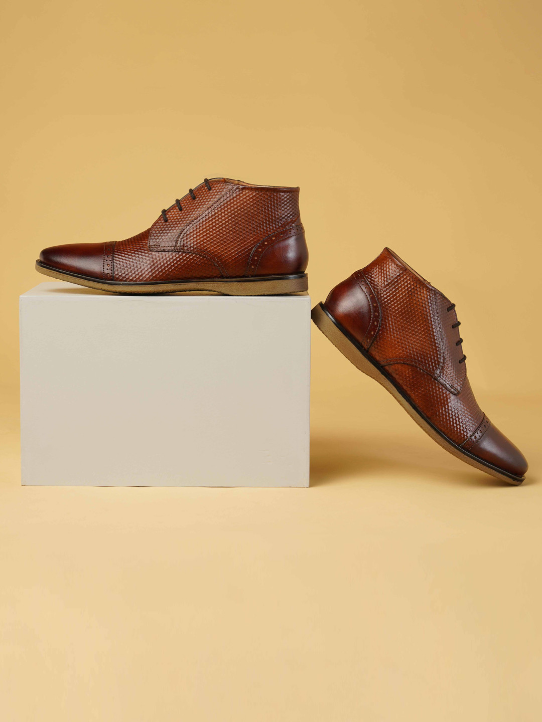 Buy Ruosh Men Textured Perforated Leather Regular Boots - Boots for Men ...