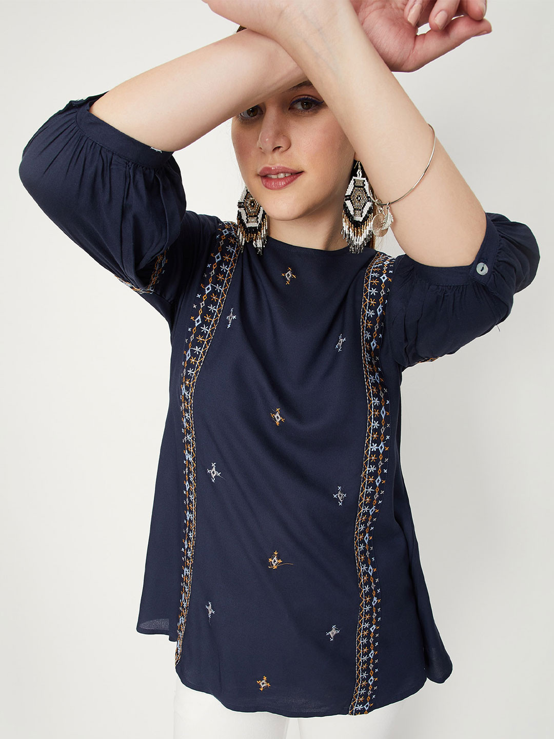 Buy Max Ethnic Motif Embroidered A Line Tunic - Tunics for Women ...