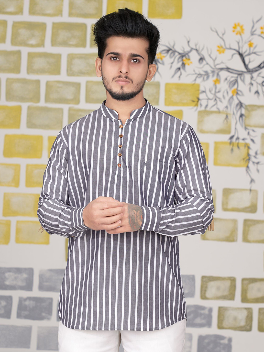 Buy FRENCH CROWN Striped Cotton Kurta - Kurtas for Men 21893202 | Myntra