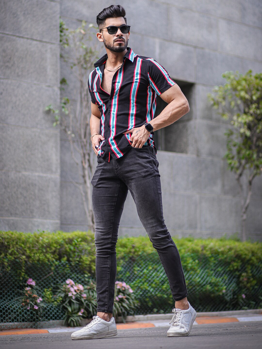 Buy Powerlook Men Slim Fit Vertical Stripes Half Sleeves Casual Shirt ...