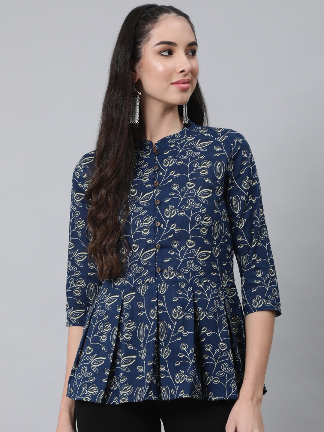 Buy Anubhutee Navy Blue Ethnic Motifs Printed Pure Cotton Anarkali