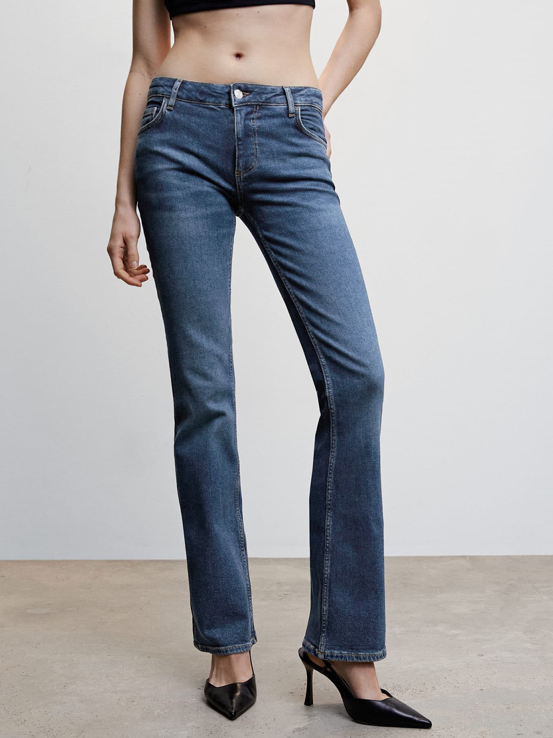 Buy MANGO Women Flared Low Rise Light Fade Stretchable Jeans - Jeans ...