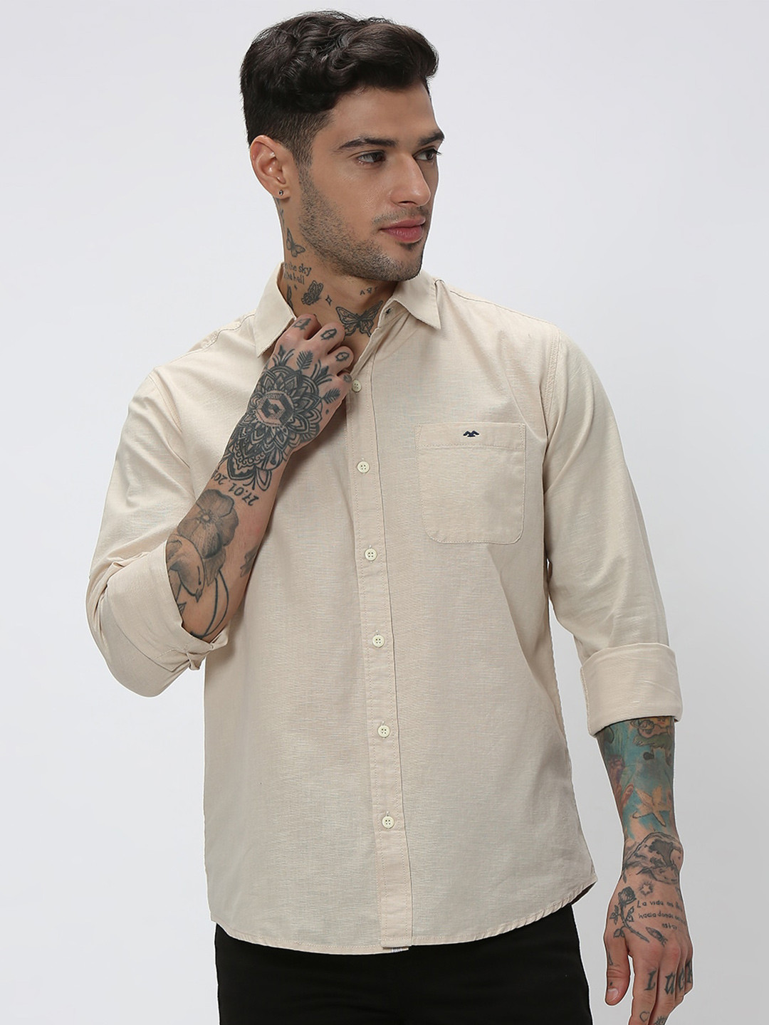 Buy Mufti Men Cotton Linen Trim Slim Fit Casual Shirt - Shirts for Men ...