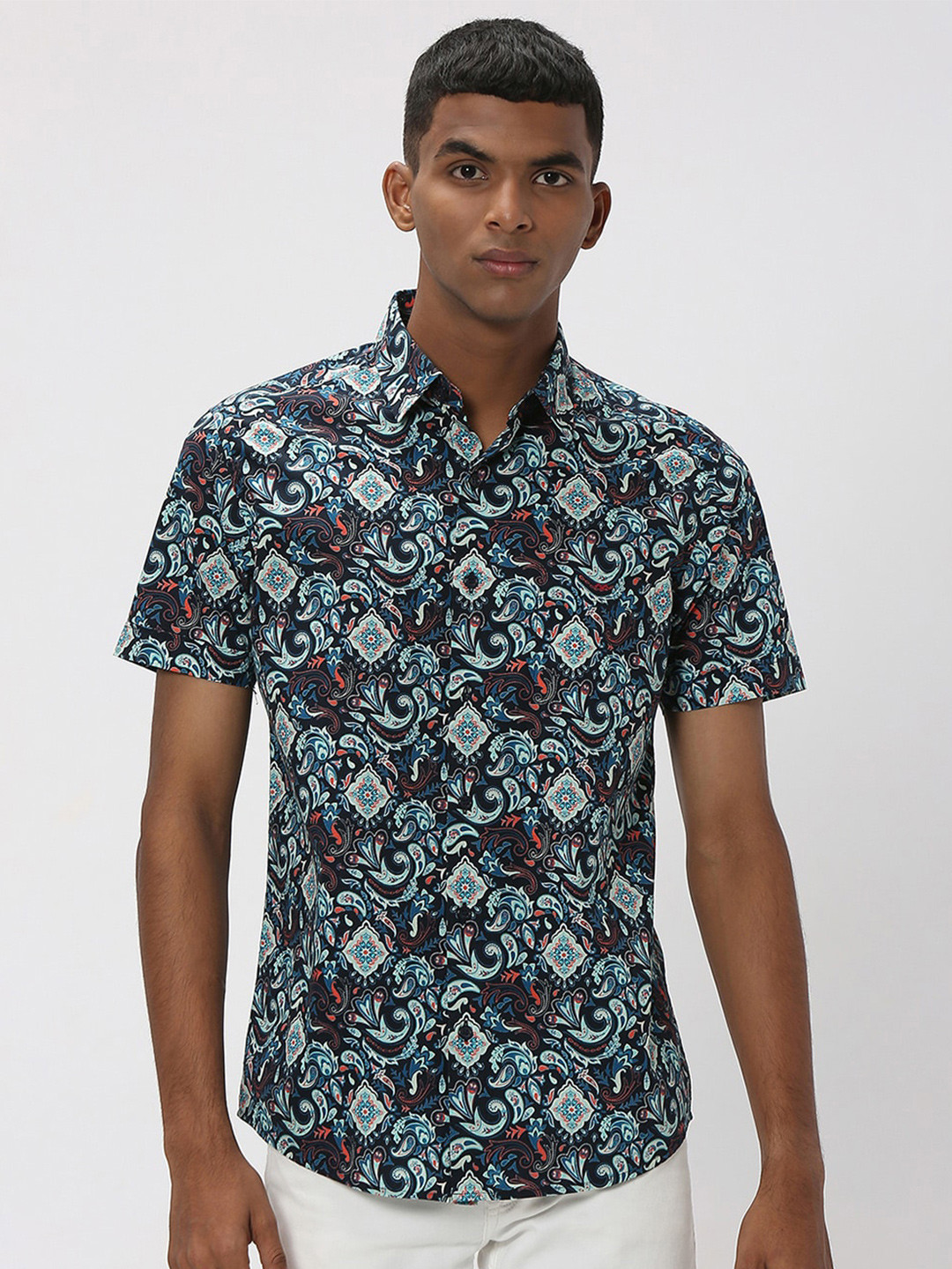 Buy Mufti Men Trim Slim Fit Printed Casual Pure Cotton Shirt - Shirts ...