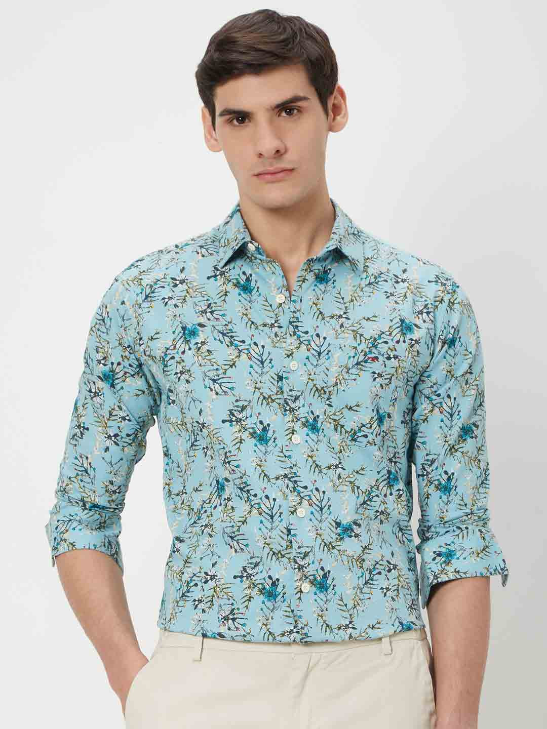 Buy Mufti Trim Slim Fit Floral Printed Pure Cotton Casual Shirt ...