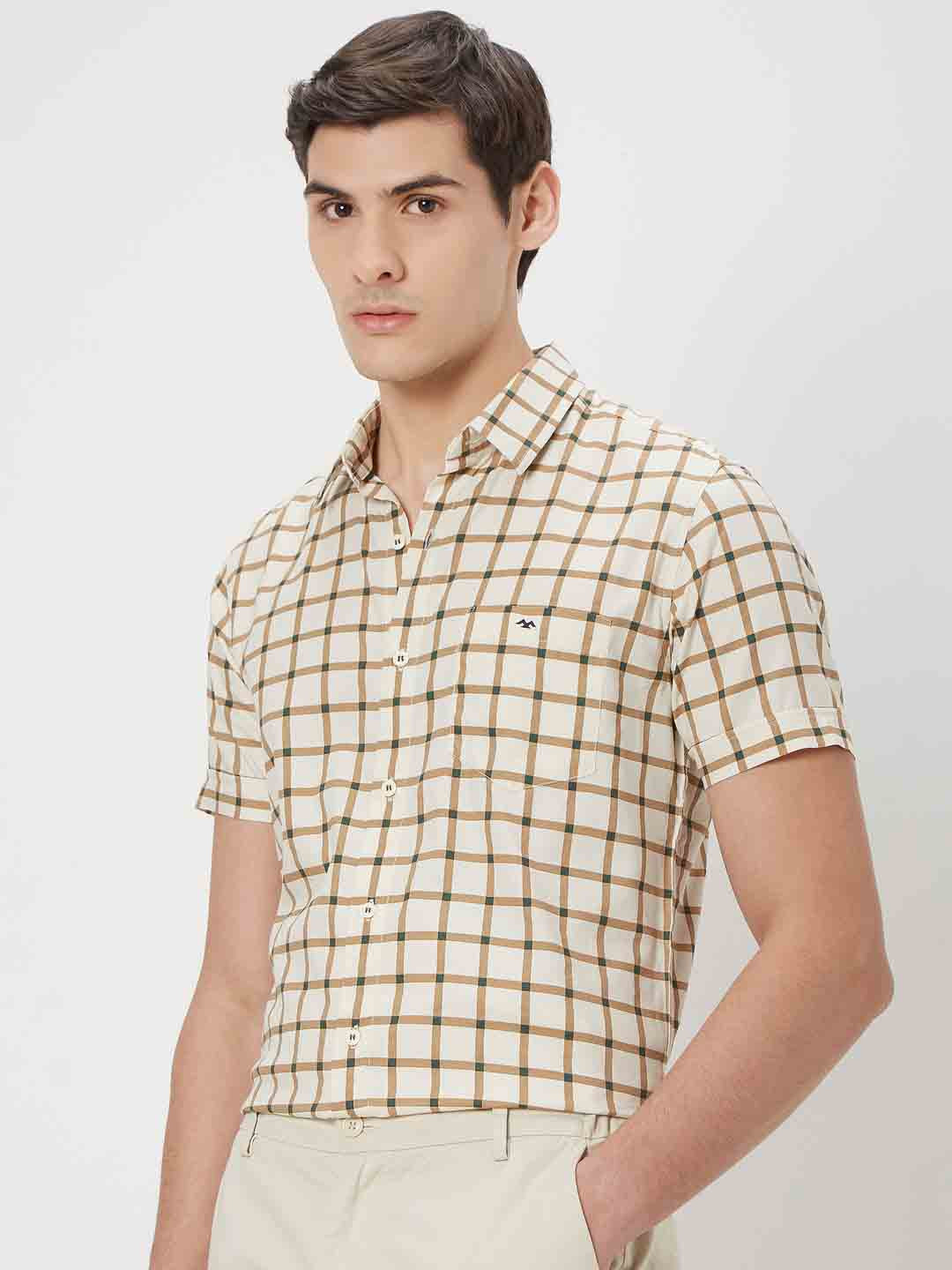 Buy Mufti Checked Pure Cotton Trim Slim Fit Casual Shirt - Shirts for ...