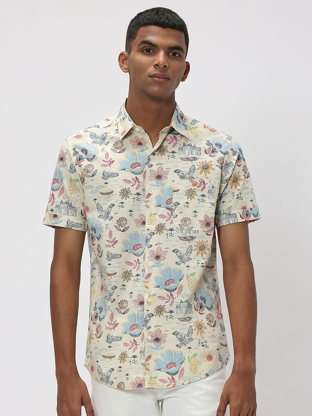 Buy Mufti Floral Printed Pure Cotton Trim Slim Fit Casual Shirt ...