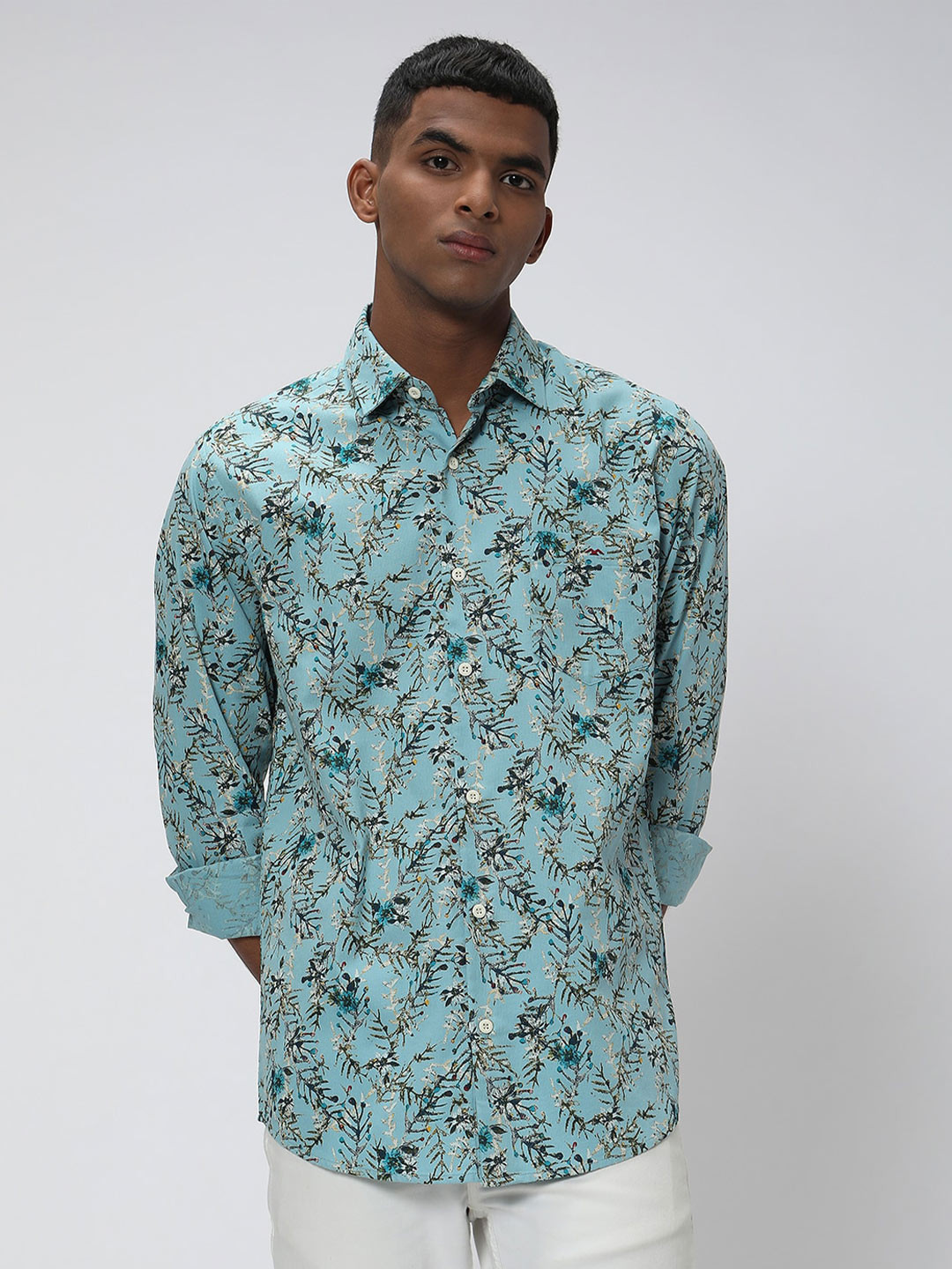 Buy Mufti Trim Slim Fit Floral Printed Pure Cotton Casual Shirt ...