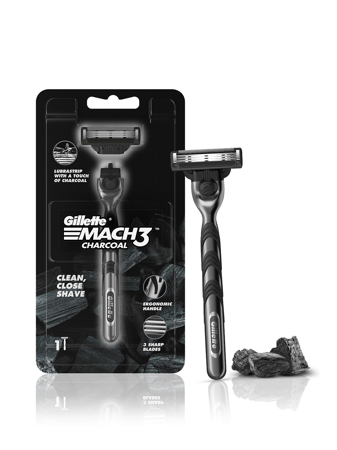 Buy Gillette Men Mach3 Charcoal Shaving Razor With New Enhanced ...