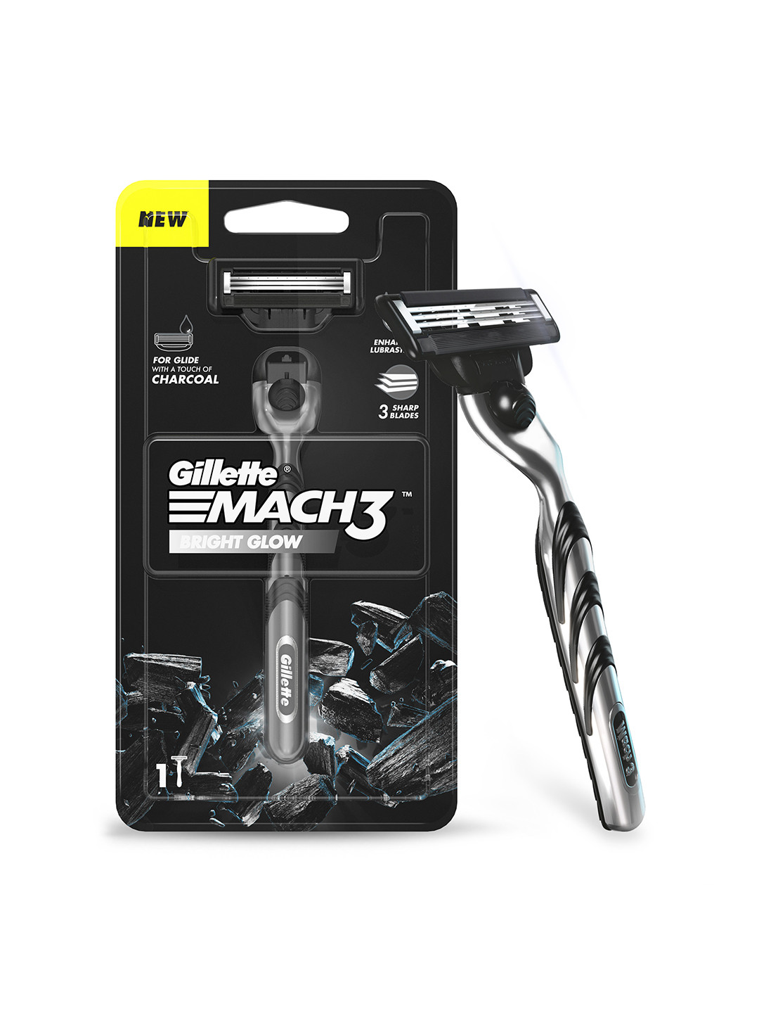 Buy Gillette Men Mach3 Charcoal Shaving Razor With New Enhanced ...