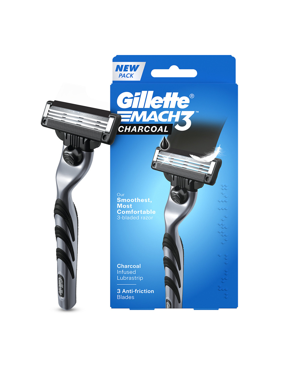 Buy Gillette Men Mach3 Charcoal Shaving Razor With New Enhanced ...