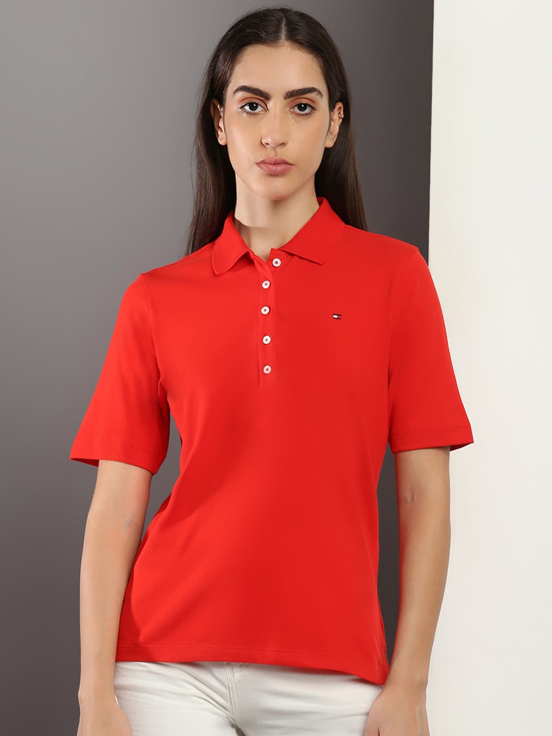 Buy Tommy Hilfiger Women Polo Collar Organic Cotton T Shirt Tshirts