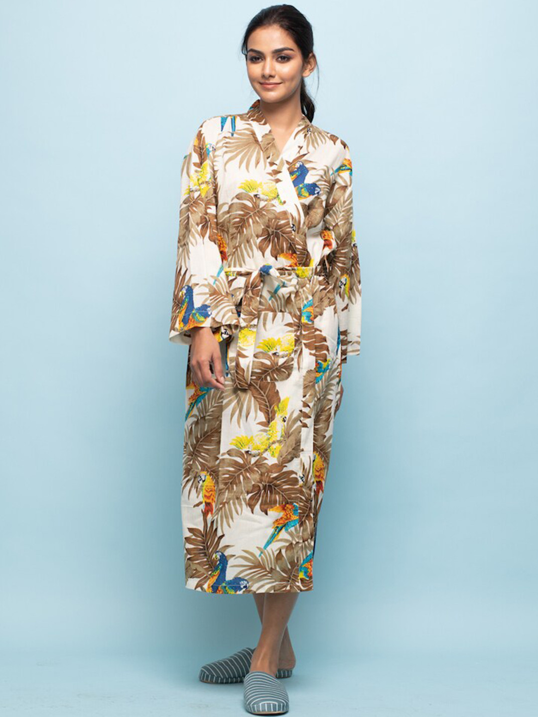Buy SANSKRUTIHOMES Women Floral Printed Cotton Cover Up Robe With A ...