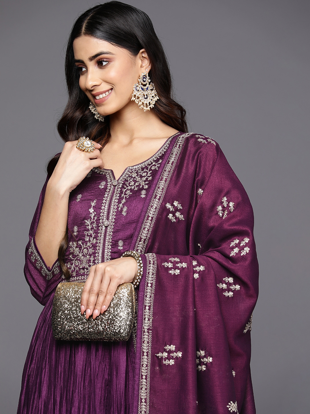 Buy Libas Floral Embroidered Empire Sequinned Kurta With Trousers