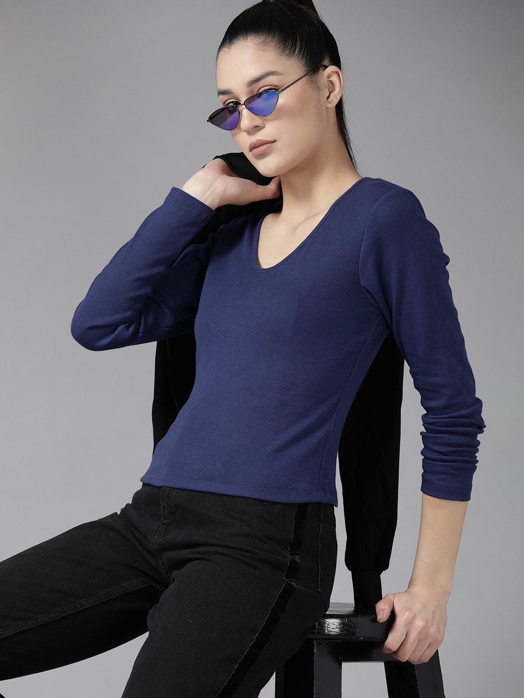 Buy Roadster Solid Indigo Top - Tops for Women 21907692 | Myntra