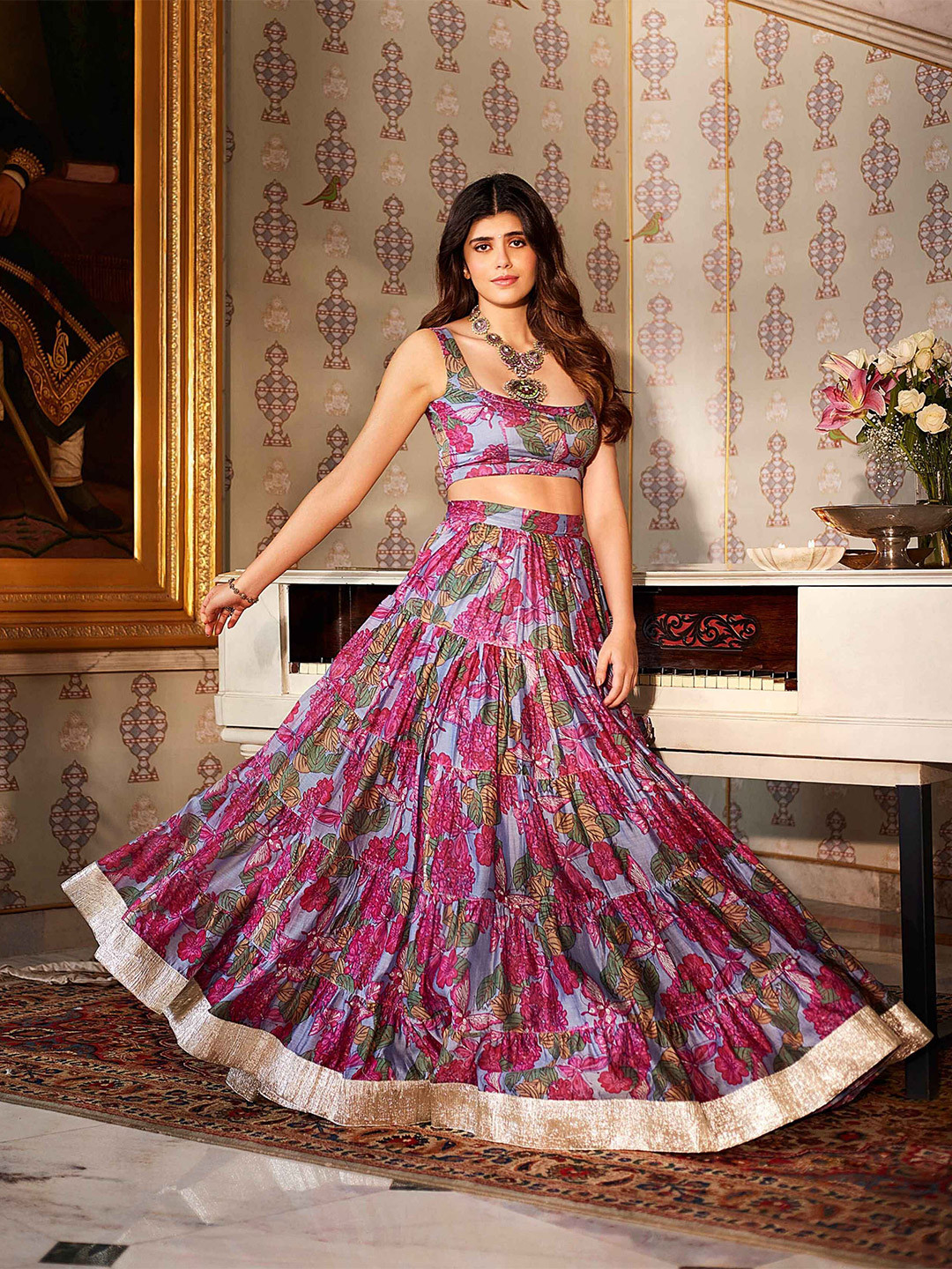 Buy AACHHO Ethnic Motifs Printed Lehenga & Blouse With Dupatta ...
