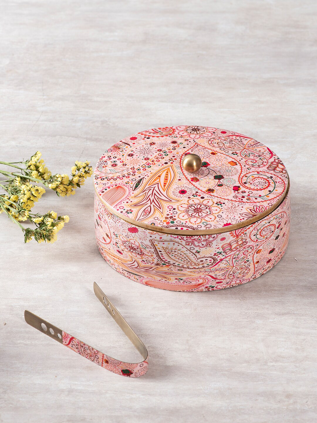 Buy Nestroots Pink & Brown Paisley Printed Casserole Box With Tong ...